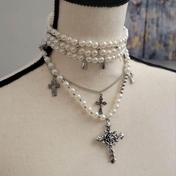 Jewelry | Multilayer Pearl Necklace With Cross Pendant 1 Free Gift Per ...